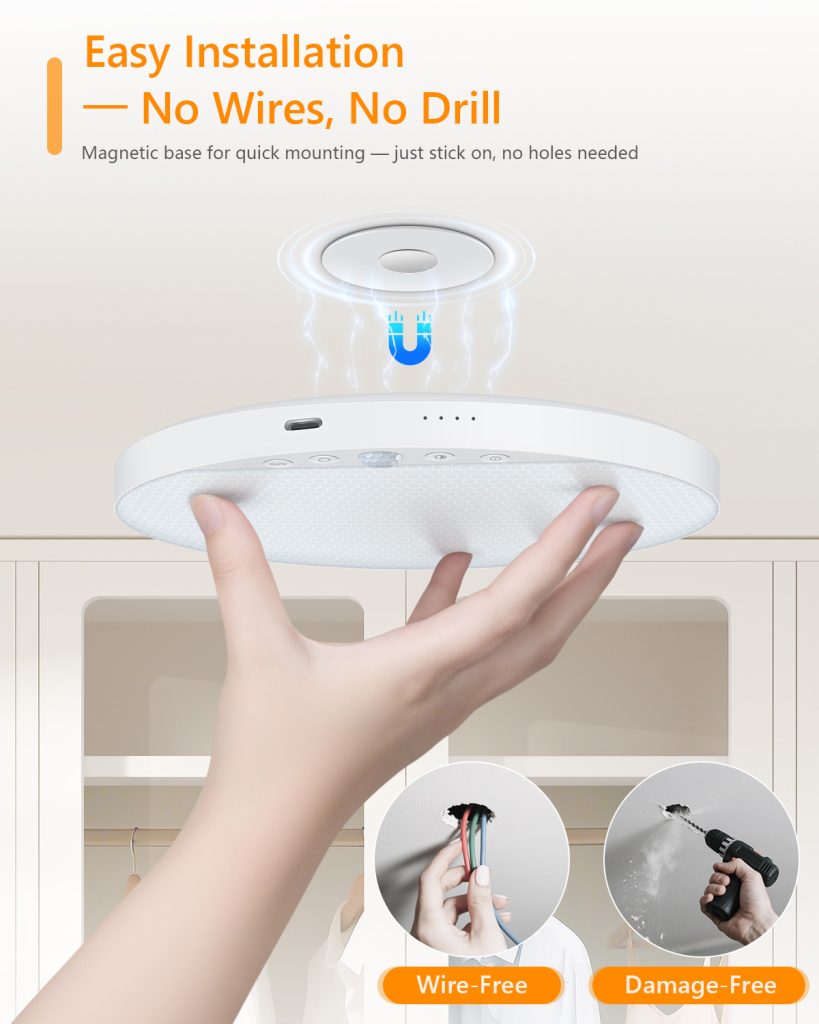 USB-C Rechargeable Ceiling Light, 5000mAh Battery-LED Ceiling Light-Yino
